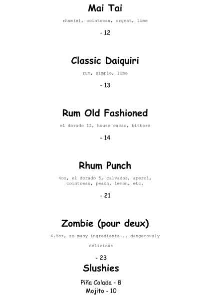 Menu at Rhum Corner pub & bar, Toronto, 926 Dundas St W