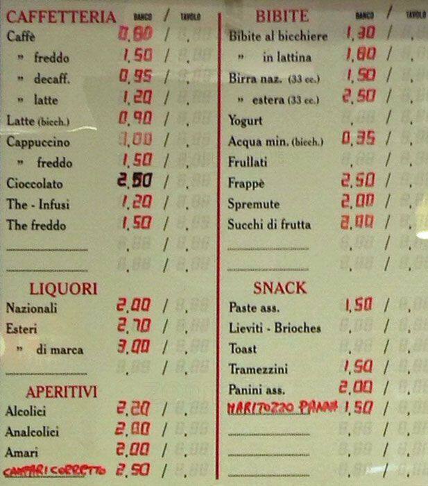 Menu da Gran Caffe Cellini pub & bar, Roma