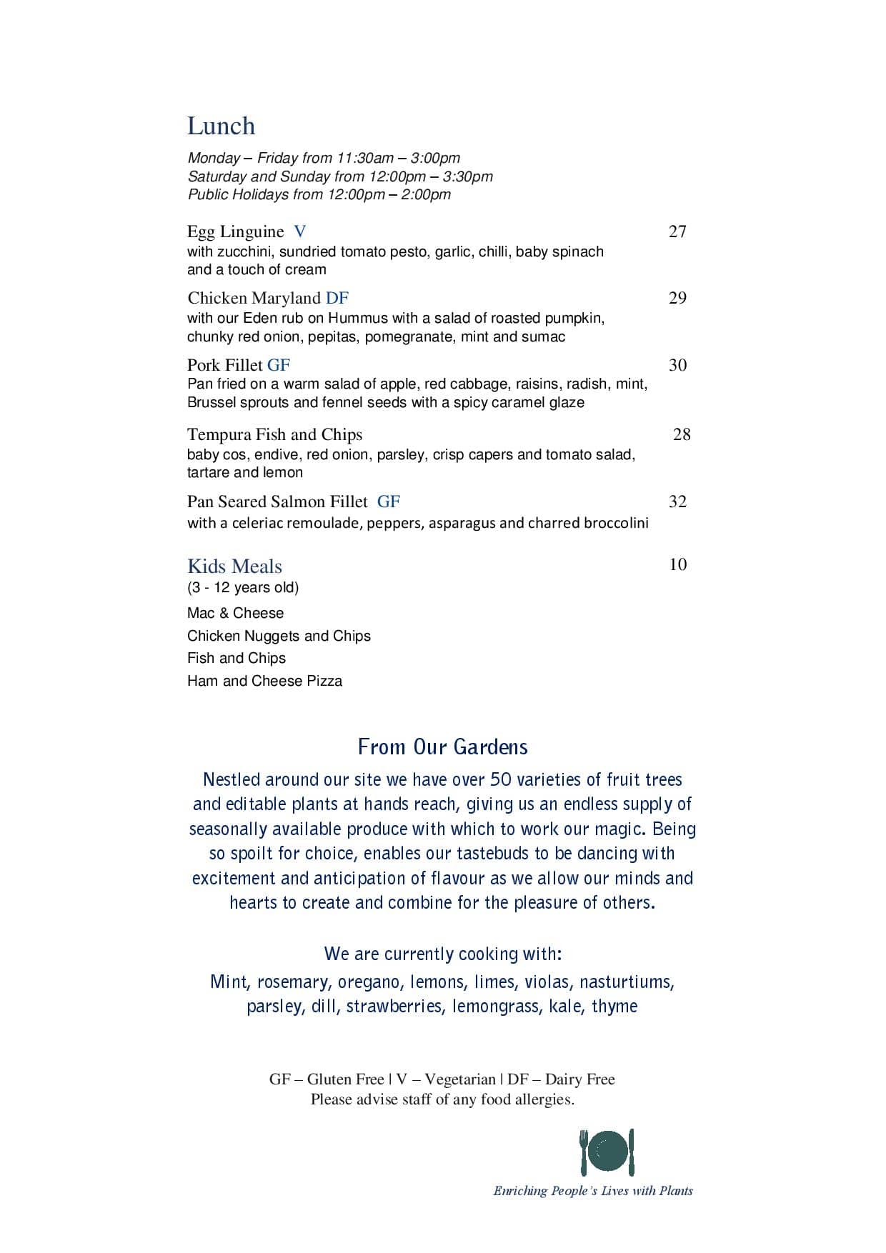 Carta de The Dragonfly Cafe, Macquarie Park