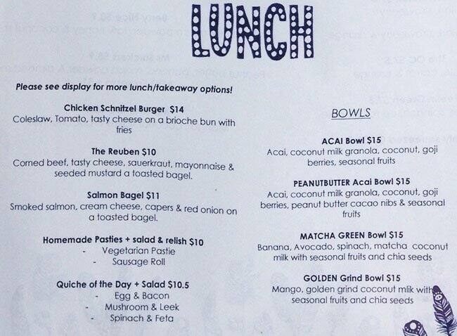 Menu at Little Miss Cafe, Balaclava