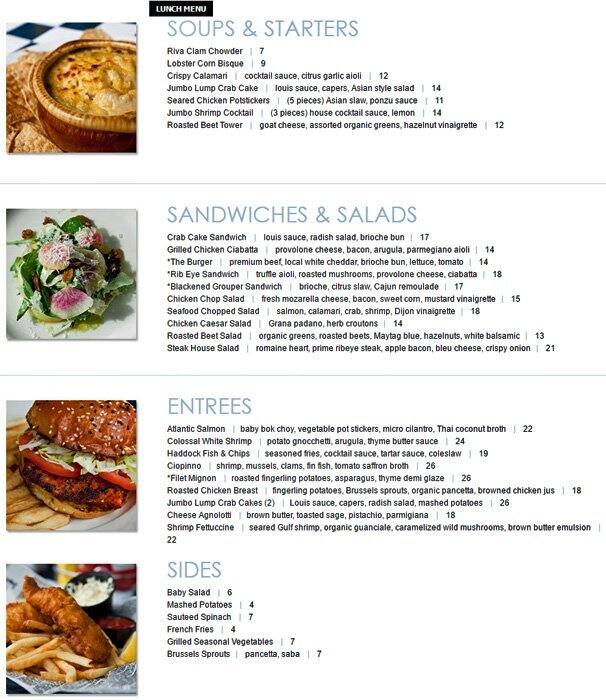 Menu at Riva restaurant, Chicago