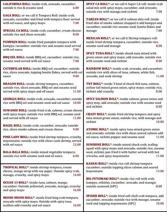 Menu at Mori House restaurant, Suwanee