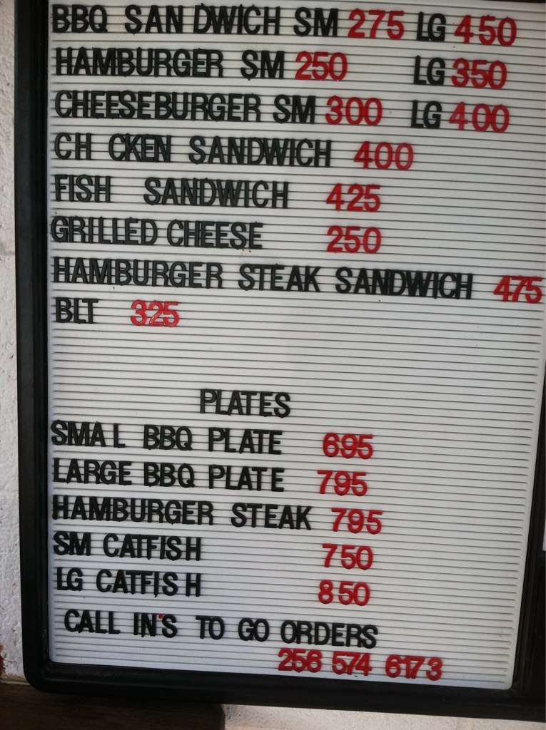 Menu at Tate's Bar-B-Que, Scottsboro, 103 Stewart Rd
