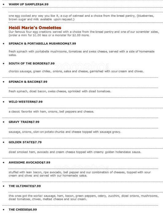 Menu at Scramblers restaurant, Miamisburg