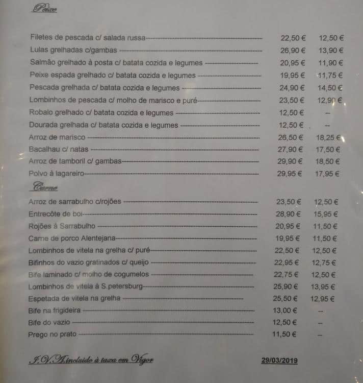 Menu em O Sarrabulho restaurante, Leça da Palmeira