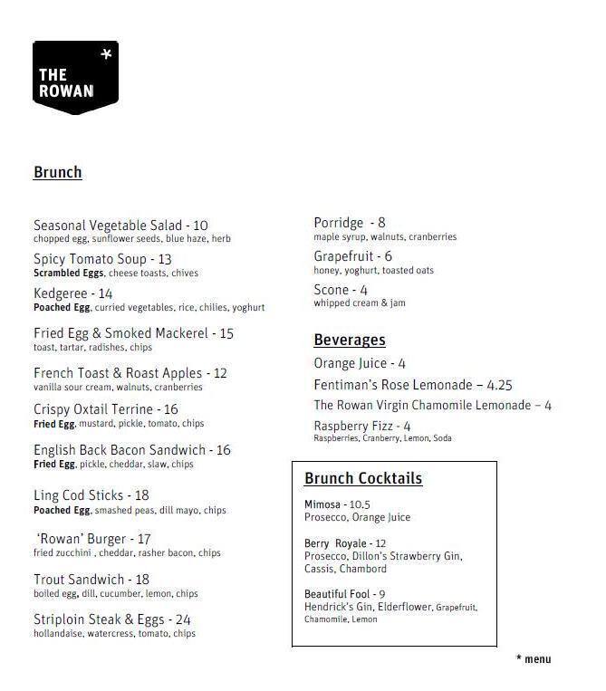 Menu at The Rowan restaurant, Ottawa