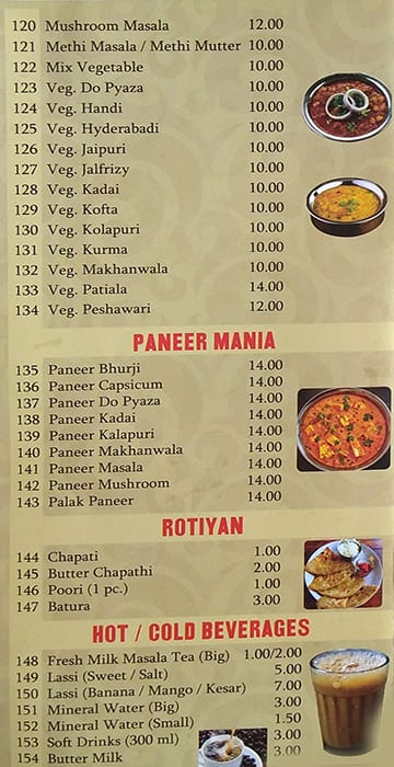 Menu at Annakut cafeteria, Dubai, Near Al Fahidi Metro Station