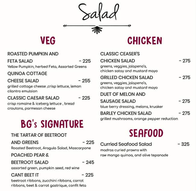 Menu of Beetroot Grill, DLF Phase 1, Gurgaon