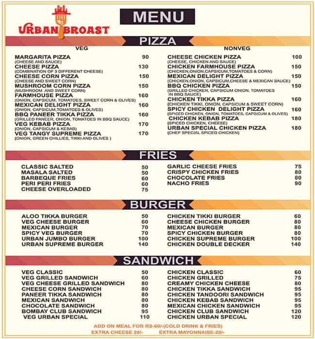 Menu of Urban Broast, Nalasopara, Mumbai