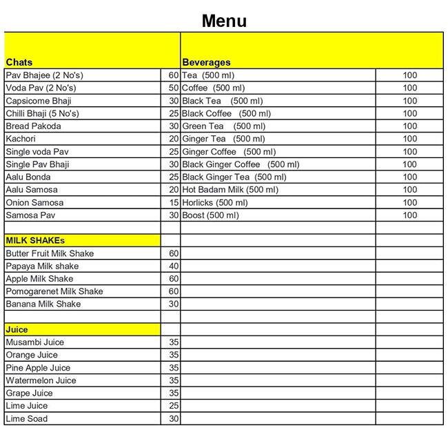 Menu of Sm Condiments And Juice Centre, HSR, Bangalore