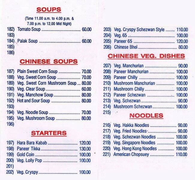 Menu at Ashray Restaurant, Mumbai