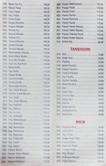 Menu at Ashray Restaurant, Mumbai