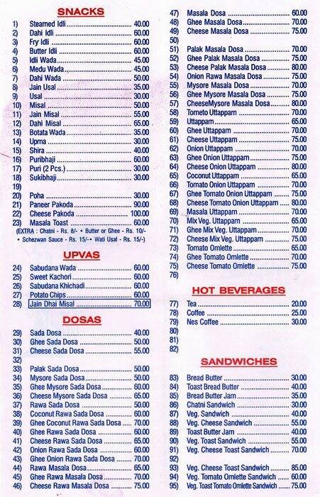 Menu at Ashray Restaurant, Mumbai