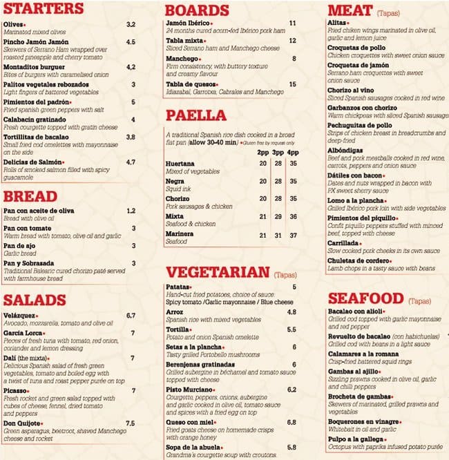 Menu at Jamon Jamon pub & bar, London, 3 Caxton Walk