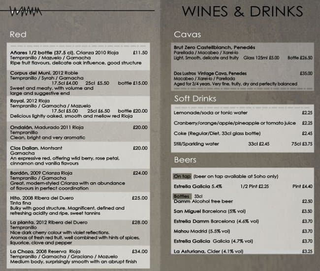 Menu at Jamon Jamon pub & bar, London, 3 Caxton Walk