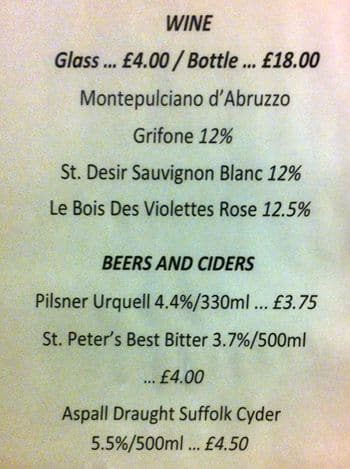 Menu at Garden Museum cafe, London, 5 Lambeth Palace Rd