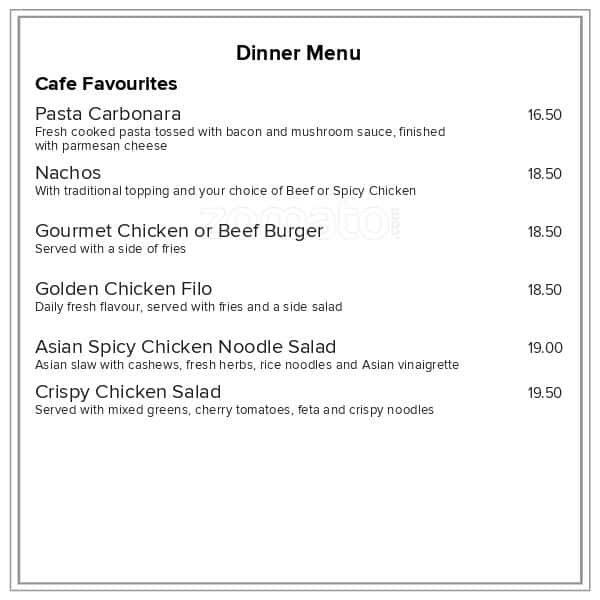 Menu at Cafe Mosaic, Christchurch, Barrington Mall 21/256 Barrington St
