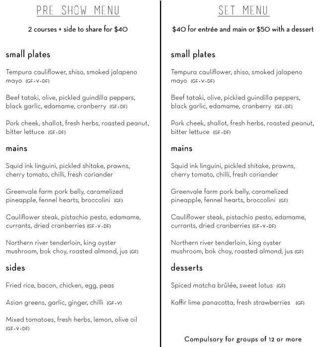 Menu at Fish Lane Way restaurant, South Brisbane