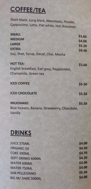 Menu at Three Hungry Birds cafe, Derrimut