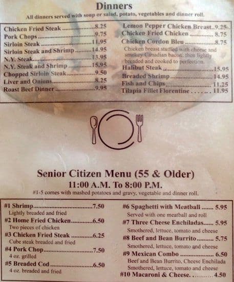 Menu at Chalet restaurant, Wheat Ridge