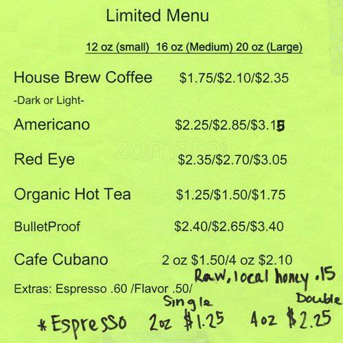 Menu at The Sugar Cube Drive Thru Coffee Shop cafe, Wheat Ridge