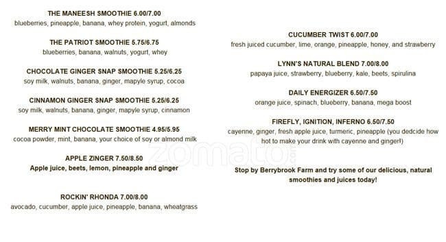 Menu at Berrybrook Farm Natural Foods pub & bar, Charlotte