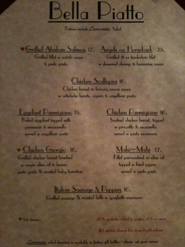 Menu at Tucci restaurant, Tulsa