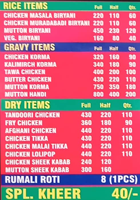 Menu of Shama Chicken Corner, Sohna Road, Gurgaon