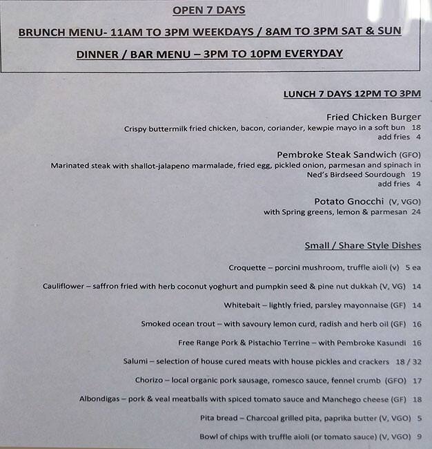 Menu at Pembroke Bar And Kitchen, Surrey Hills