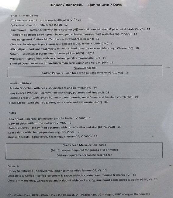Menu at Pembroke Bar And Kitchen, Surrey Hills