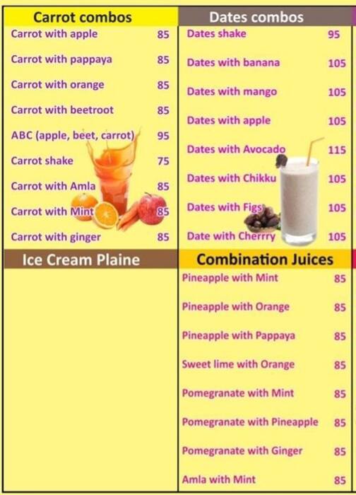 Menu at Emirates Juice Cafe, Chennai, 1/266