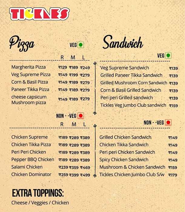 Menu of Tickles Cafe, Madhapur, Hyderabad