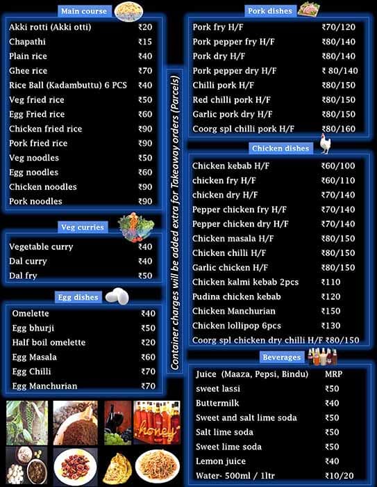 Menu of Hotel Coorg, Indiranagar, Bangalore