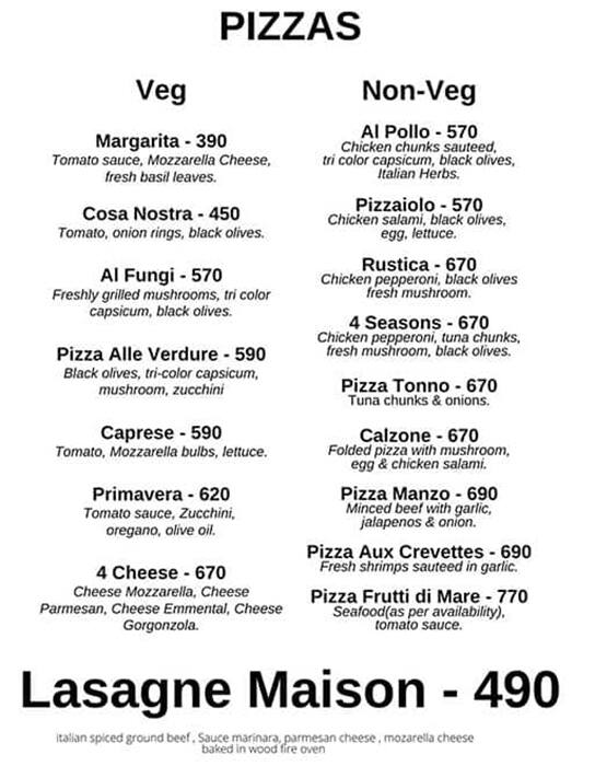 Menu of Canvas Restaurant & Pizzeria, Fort Kochi, Kochi