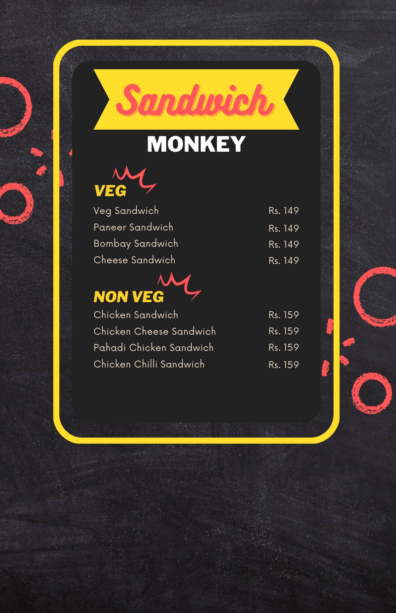 Menu of Sandwich Monkey, NIBM Road, Pune