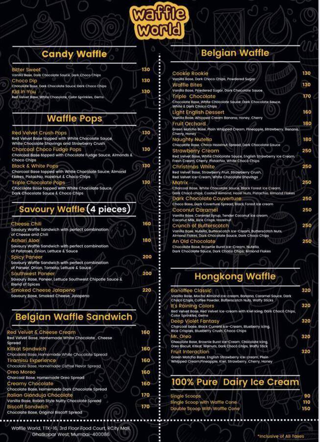 Menu of Waffle World, Ghatkopar West, Mumbai