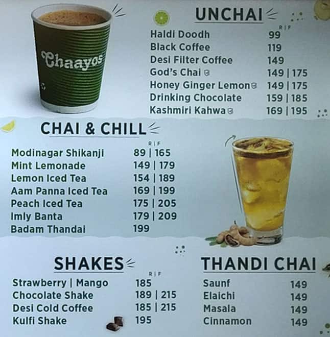 Menu at Chaayos Chai+Snacks=Relax, Gurugram, Ground Floor