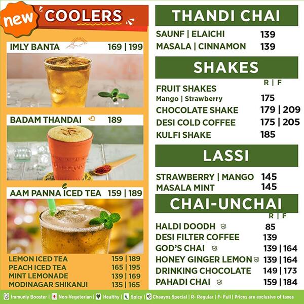 Menu at Chaayos Cafe Sec-18 Noida, Noida, Mansarovar Shopping Complex