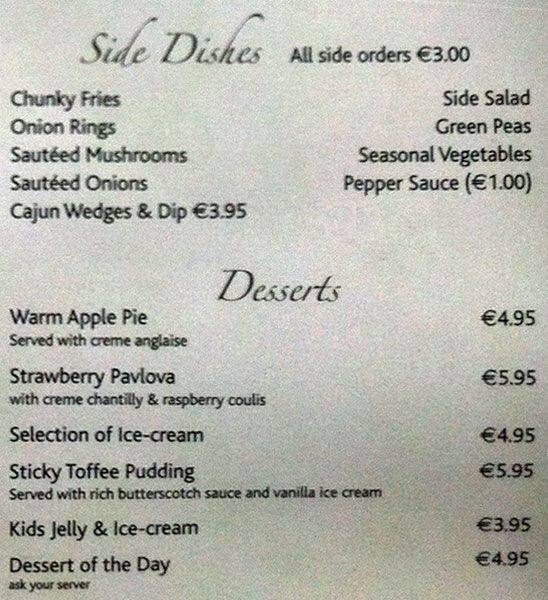 Menu at The Yellow House pub & bar, Dublin