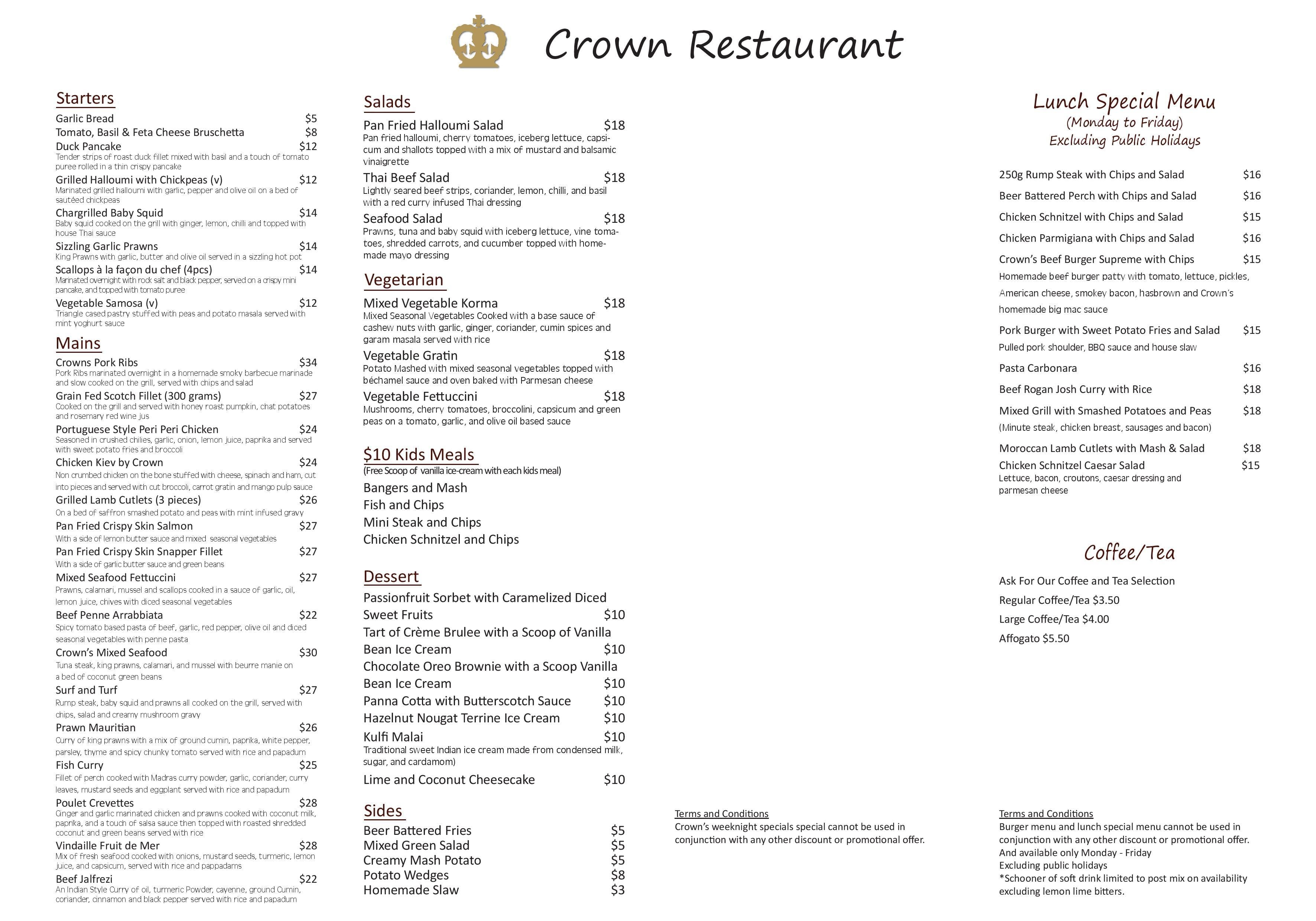 Menu at Crown Restaurant, Burwood