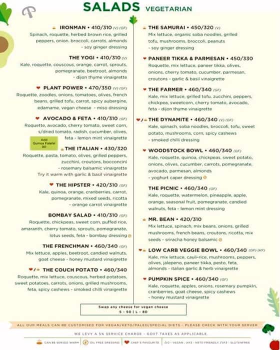 Menu of Bombay Salad Co., Linking Road, Bandra West, Mumbai