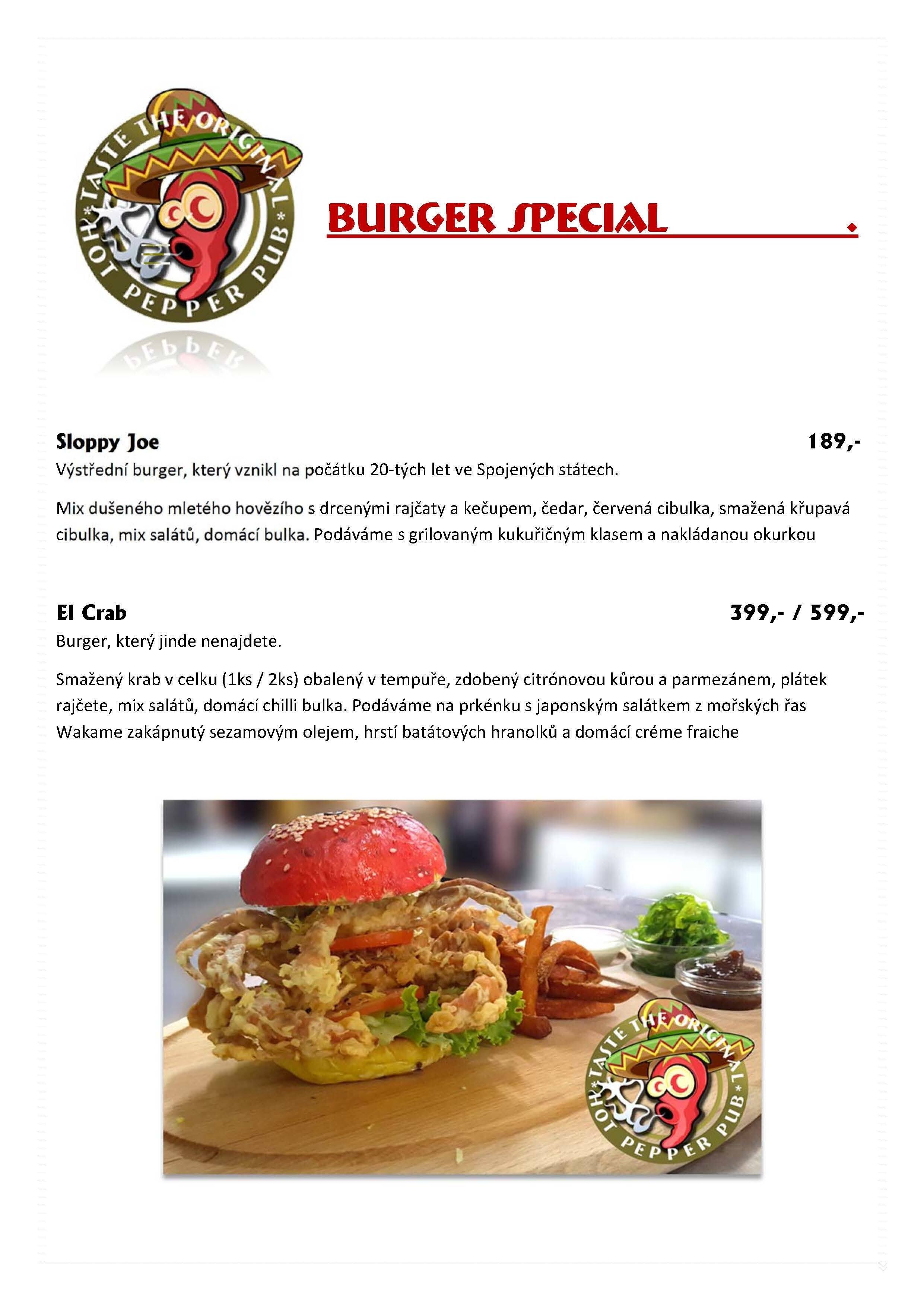 Menu at Hot Pepper Pub, Prague