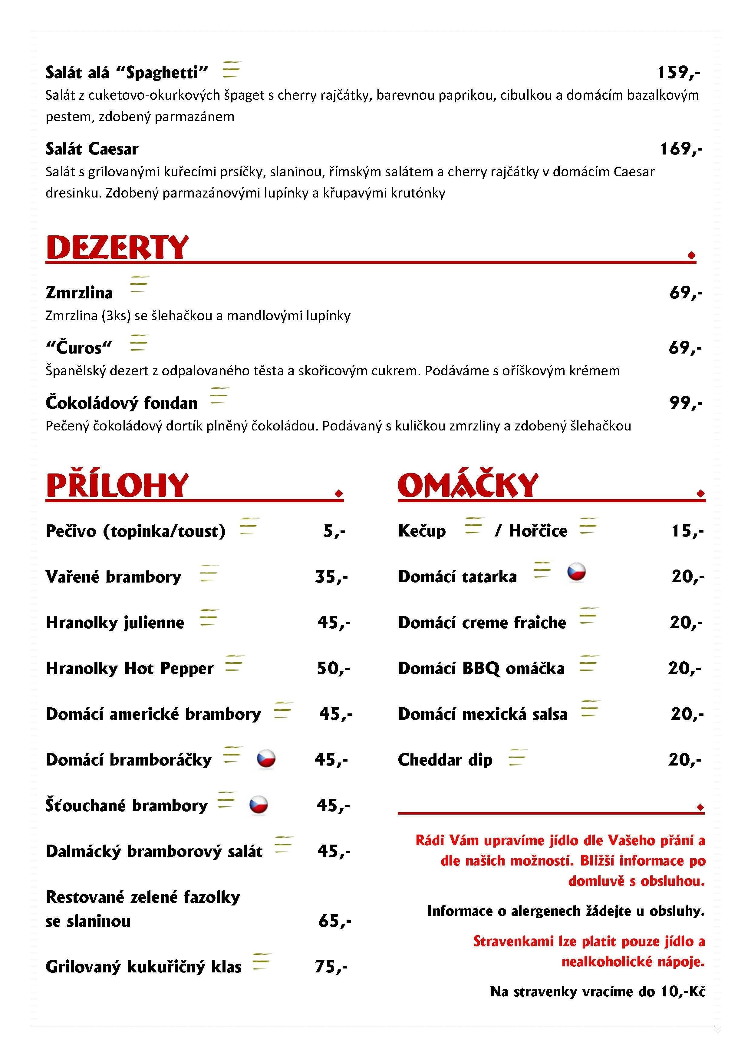 Menu at Hot Pepper Pub, Prague