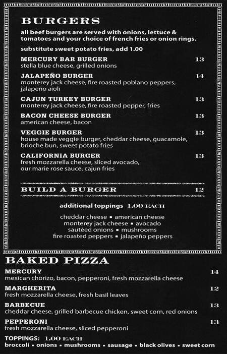 Menu at Mercury Bar West, West New York, 659 9th Ave