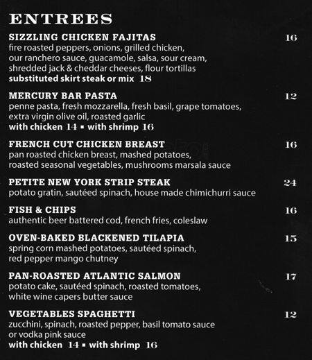 Menu at Mercury Bar West, West New York, 659 9th Ave