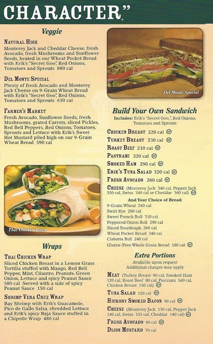 Menu at Erik's DeliCafe, San Jose, 81 Curtner Ave. Suite 50