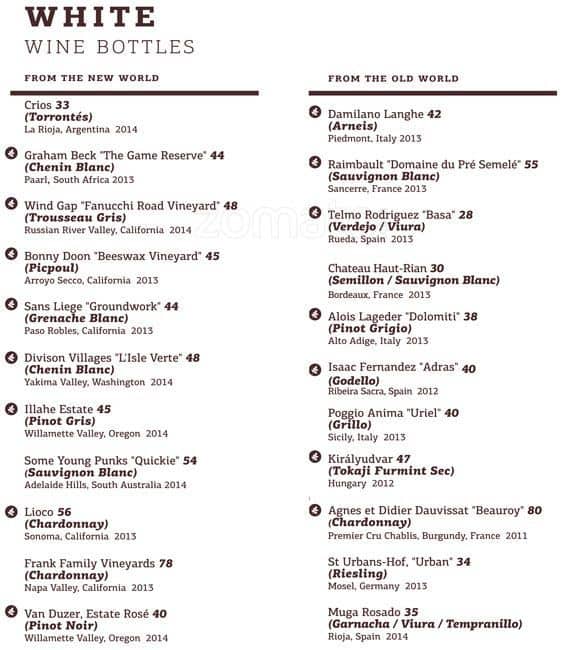 Menu at Linger restaurant, Denver