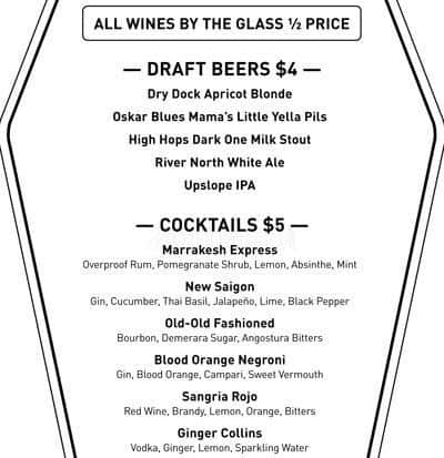 Menu at Linger restaurant, Denver