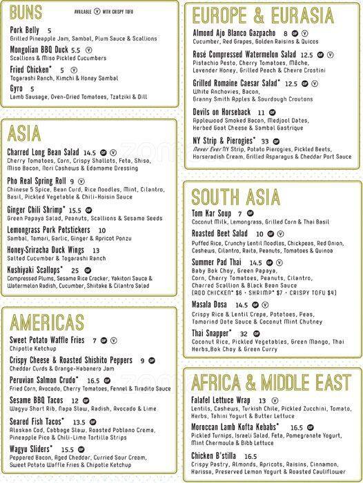 Menu at Linger restaurant, Denver