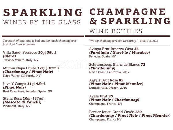 Menu at Linger restaurant, Denver